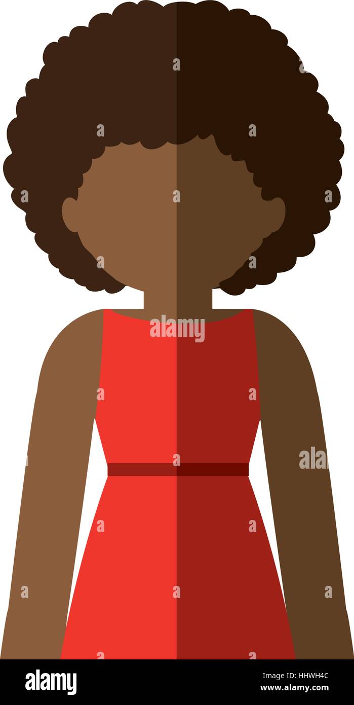 half body afro woman in dress with curly hair and middle shadow vector ...