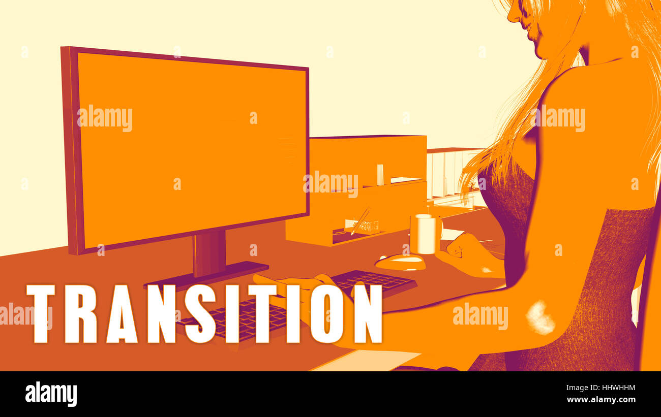 Transition Concept Course with Woman Looking at Computer Stock Photo ...