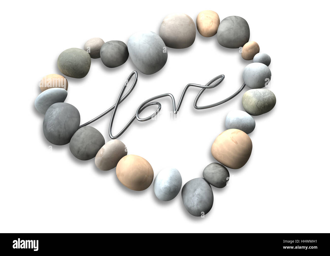 isolated, metal, valentines day, wire, arranged, metallic, pebbles ...