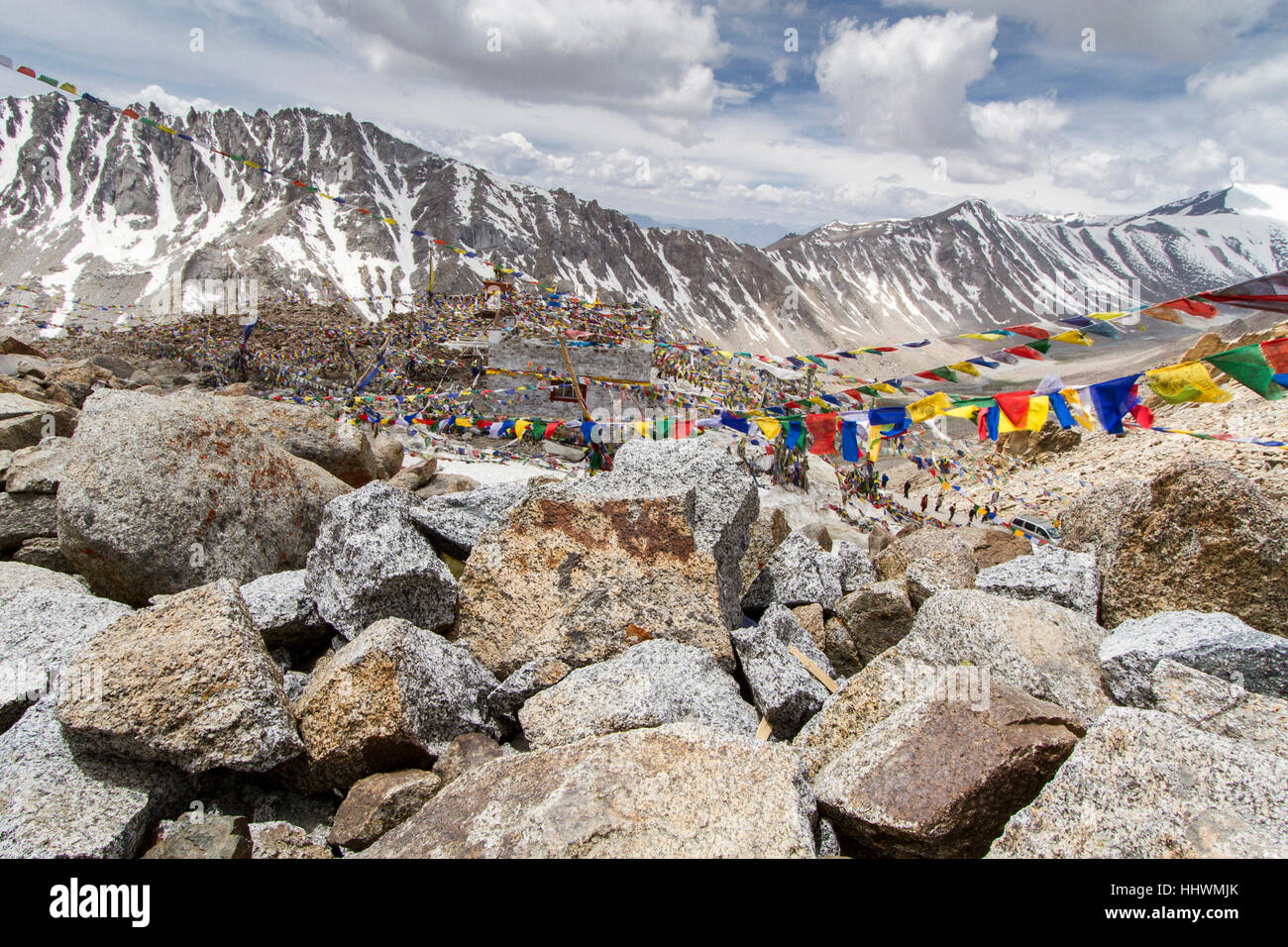 prayer flags on the khardung la pass in ladakh Stock Photo - Alamy