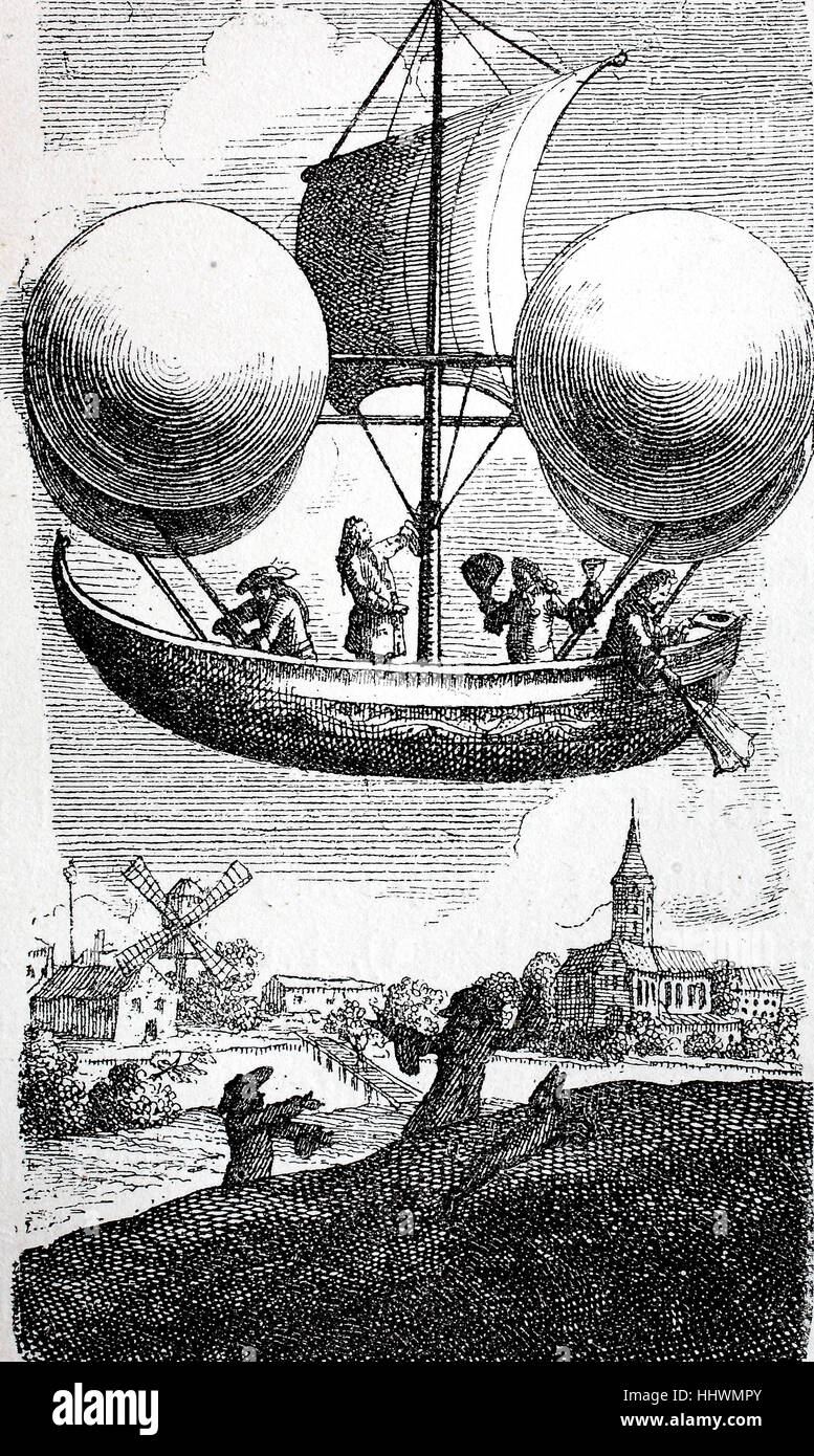 Airship, from the Monthly Discussions, Year 1697, Illustration, Germany ...