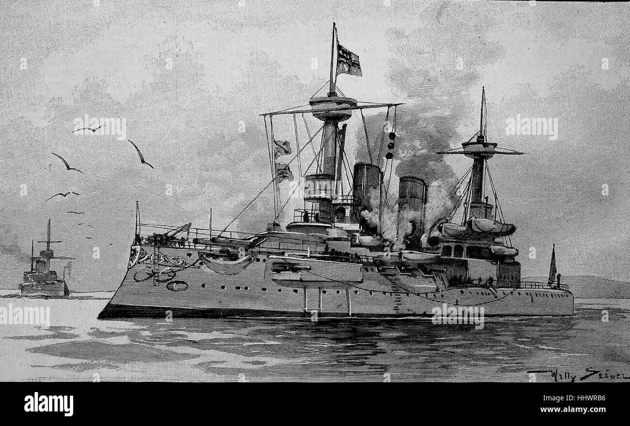 The German armored ship, the Brandenburg, historical image or ...