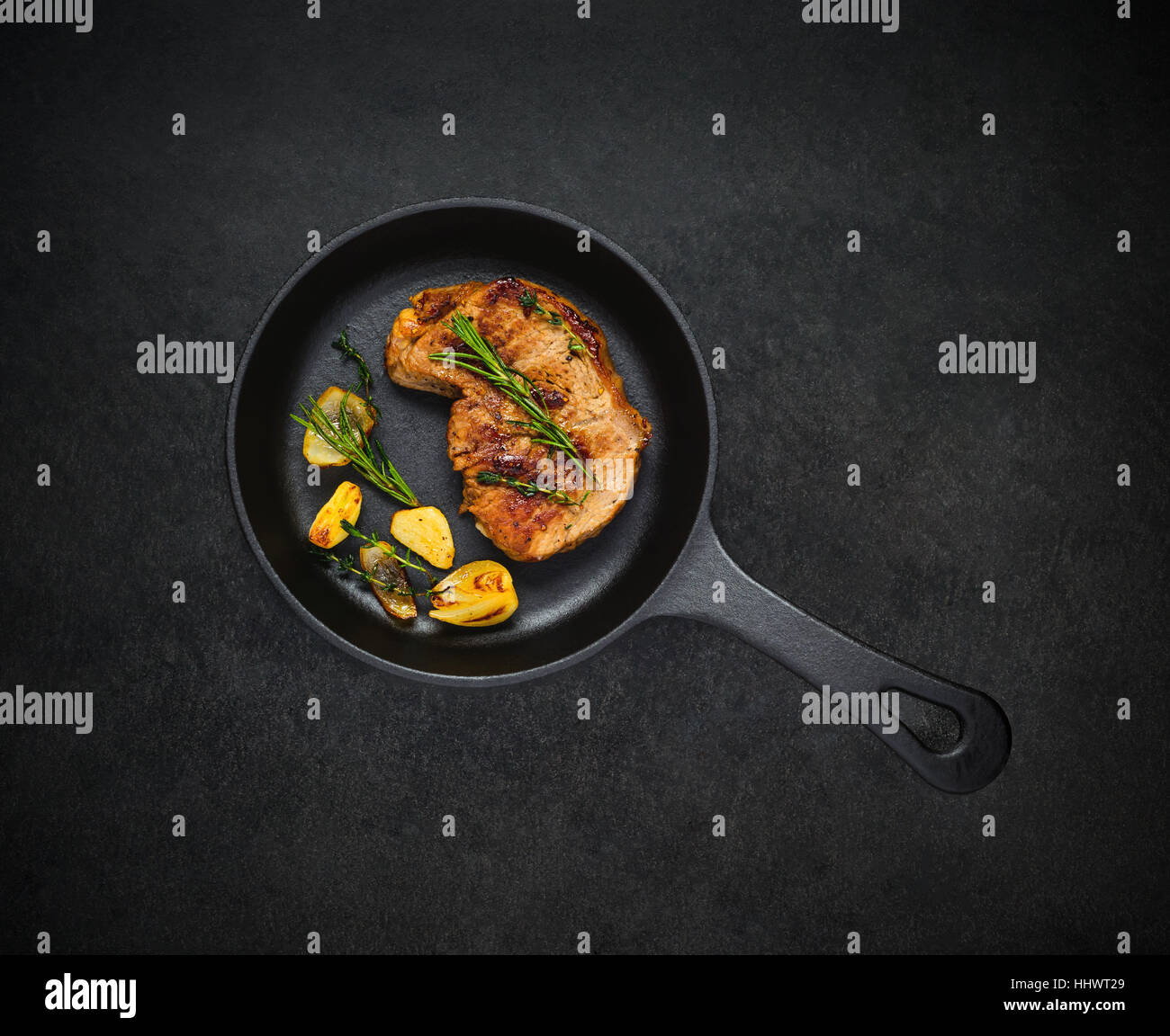 Grilled Steak Meat Chop with Vegetables and in Top view Stock Photo - Alamy