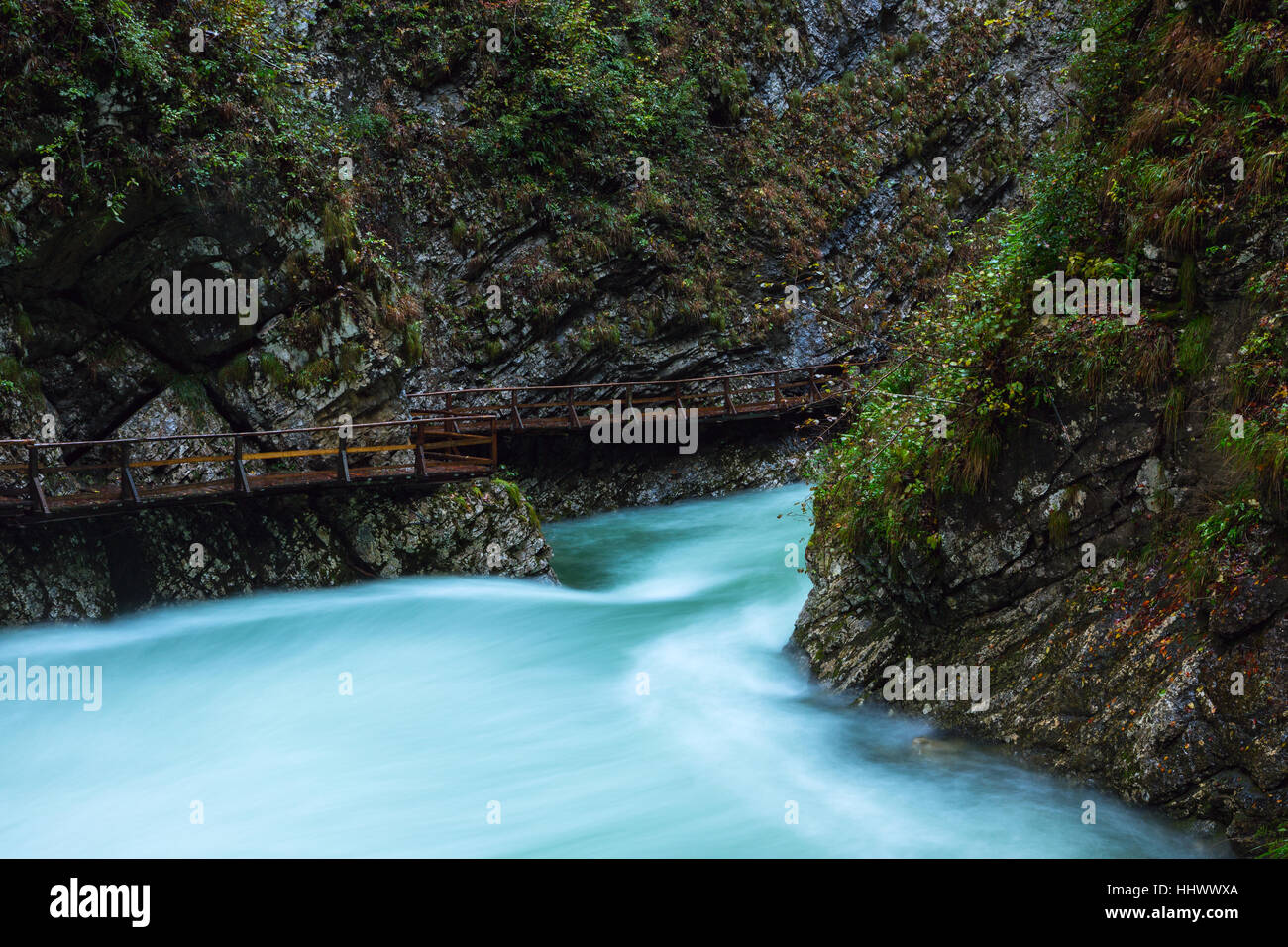 Vintgar gorge and wooden path near Bled, Slovenia.Europe Stock Photo ...