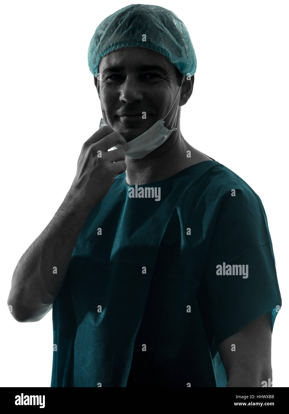 one caucasian doctor surgeon man portrait with face mask medical worker ...