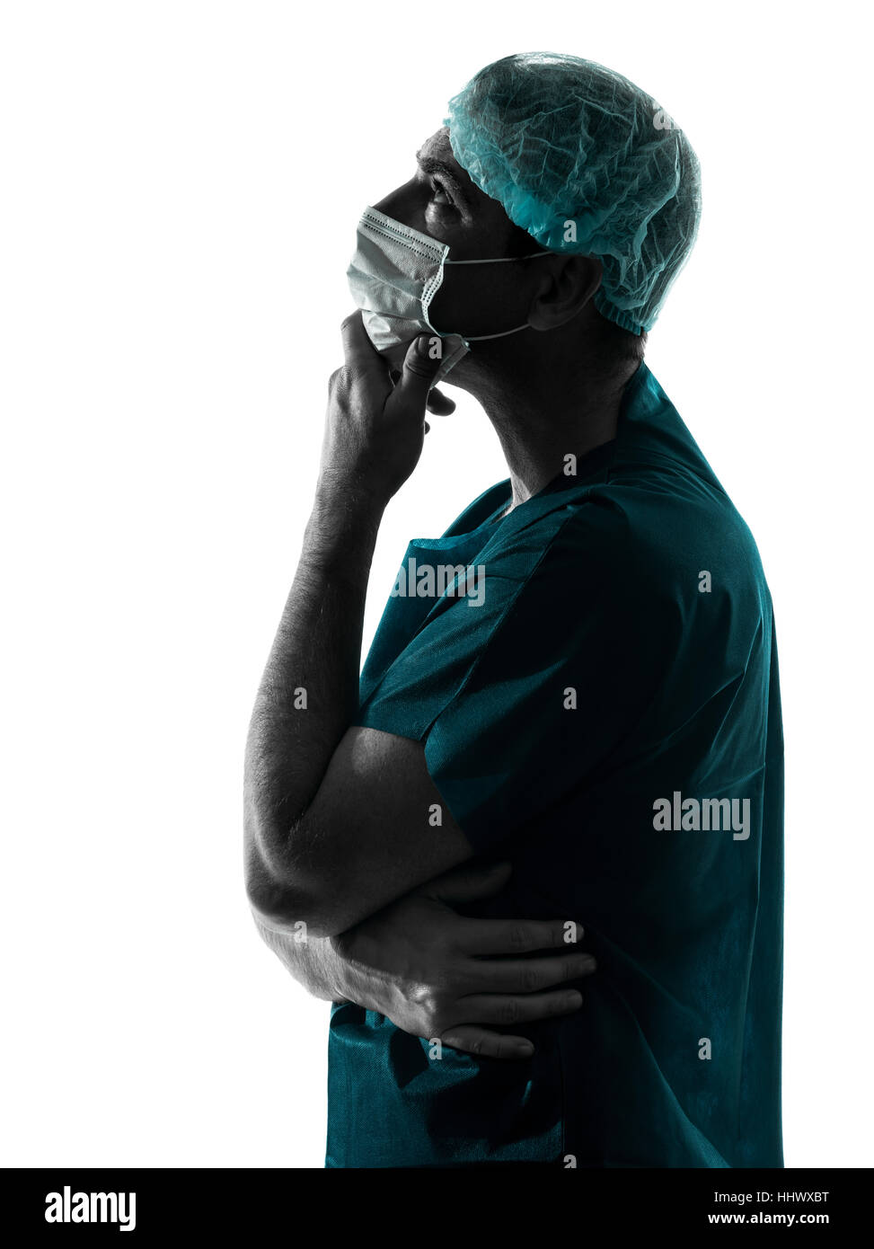 one caucasian doctor surgeon man portrait with face mask medical worker ...