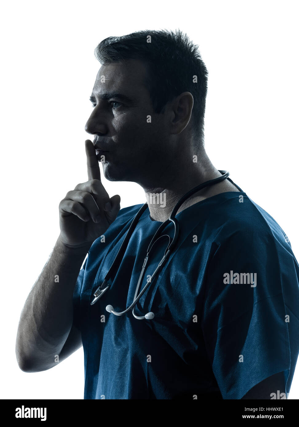 one caucasian man doctor surgeon hushing portrai medical worker ...