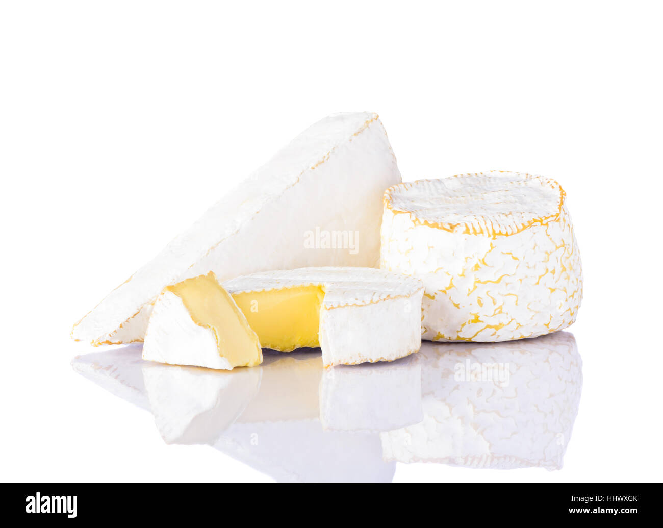 Soft cheese brie and Camembert isolated on white background with ...