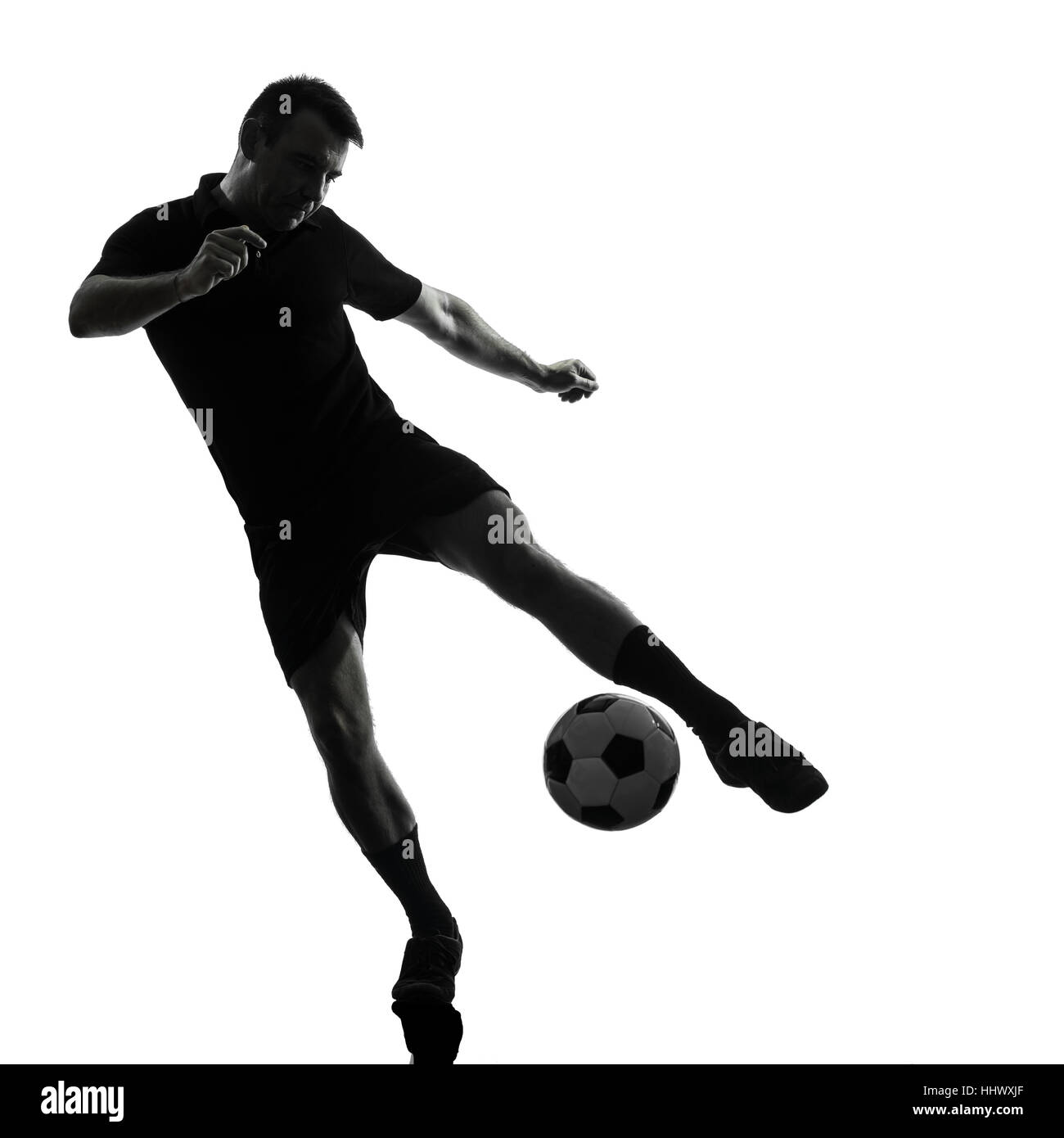 one man soccer player in studio silhouette isolated on white background ...