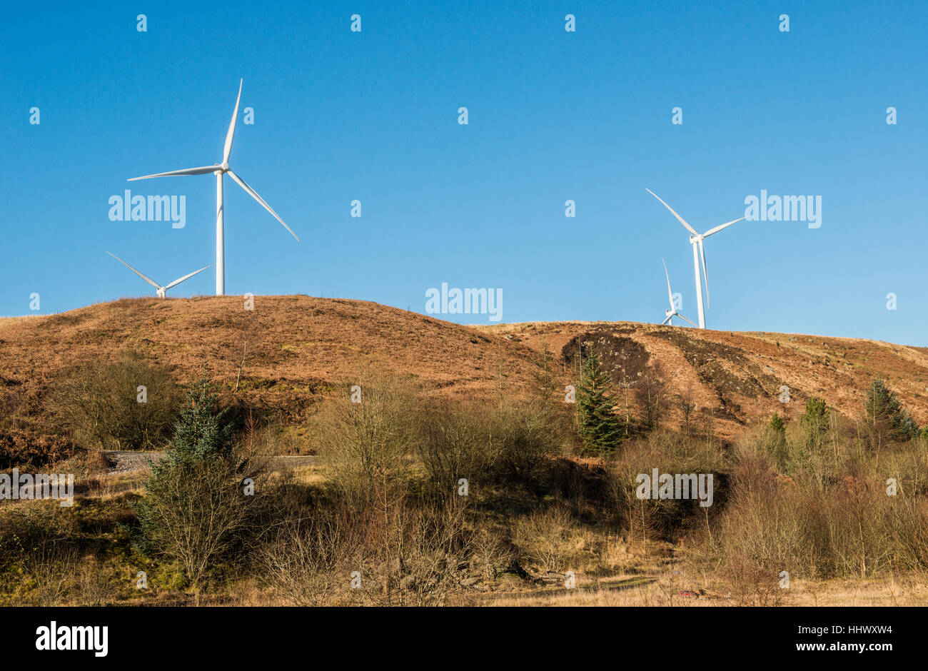 Wind Turbines above Maerdy in the Rhondda Fach Valley south Wales Stock ...