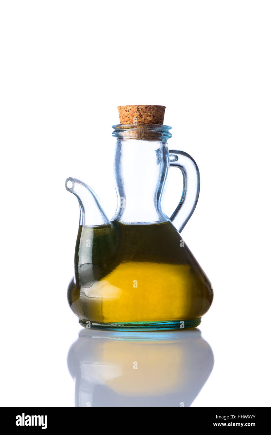 One rustic bottle of Cooking olive oil isolated on white background ...
