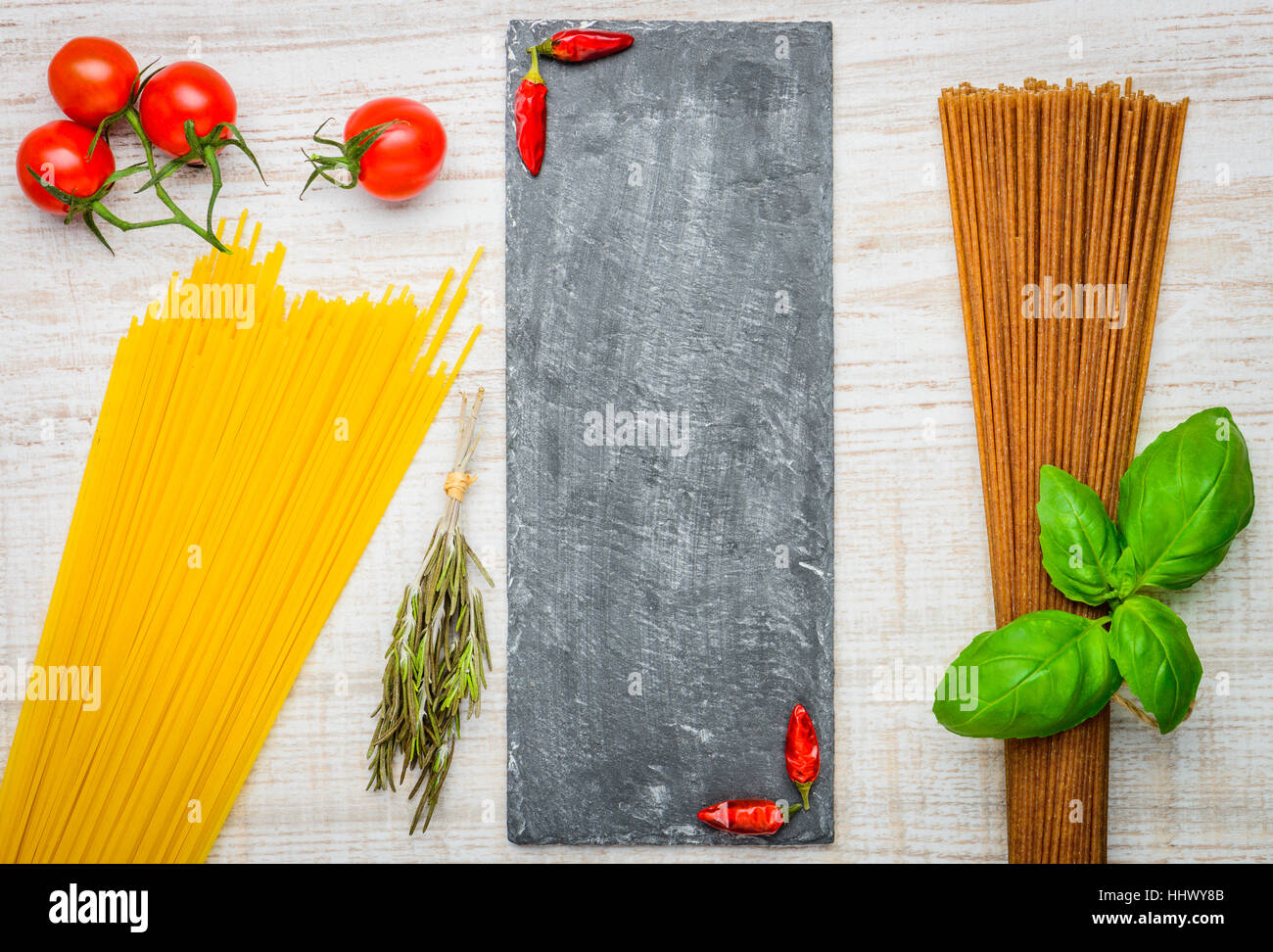 Italian Food cuisine yellow and brown spaghetti with blackboard text ...