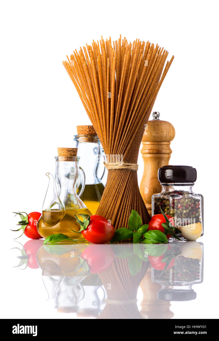 Dark Brown Spaghetti pasta bundle isolated on white background with ...