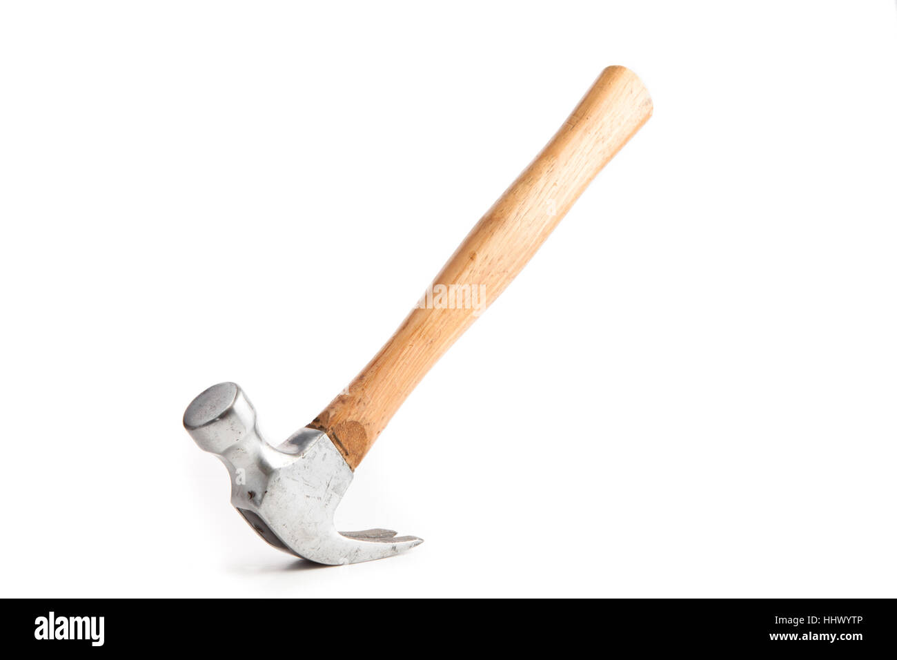 Balancing upside down hammer with wooden handle Stock Photo - Alamy