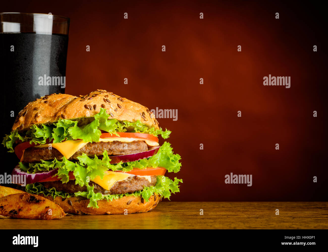 Burger and Cold Cola on Copy Space, Fast Food or Junk Food Eating Stock ...