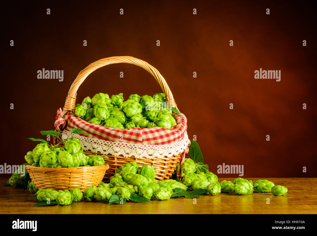 Green Hops Hop Flower in Basket with copy space area Stock Photo - Alamy
