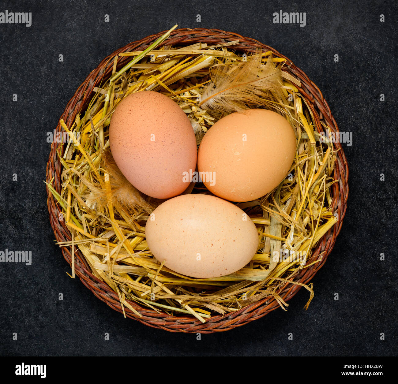Natural Chicken Nest with Organic Eggs in Top View Stock Photo - Alamy