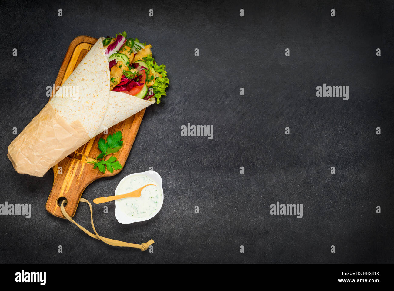 Arab Traditional Food, Shawarma Rolled Sandwich with Sauce on Copy ...