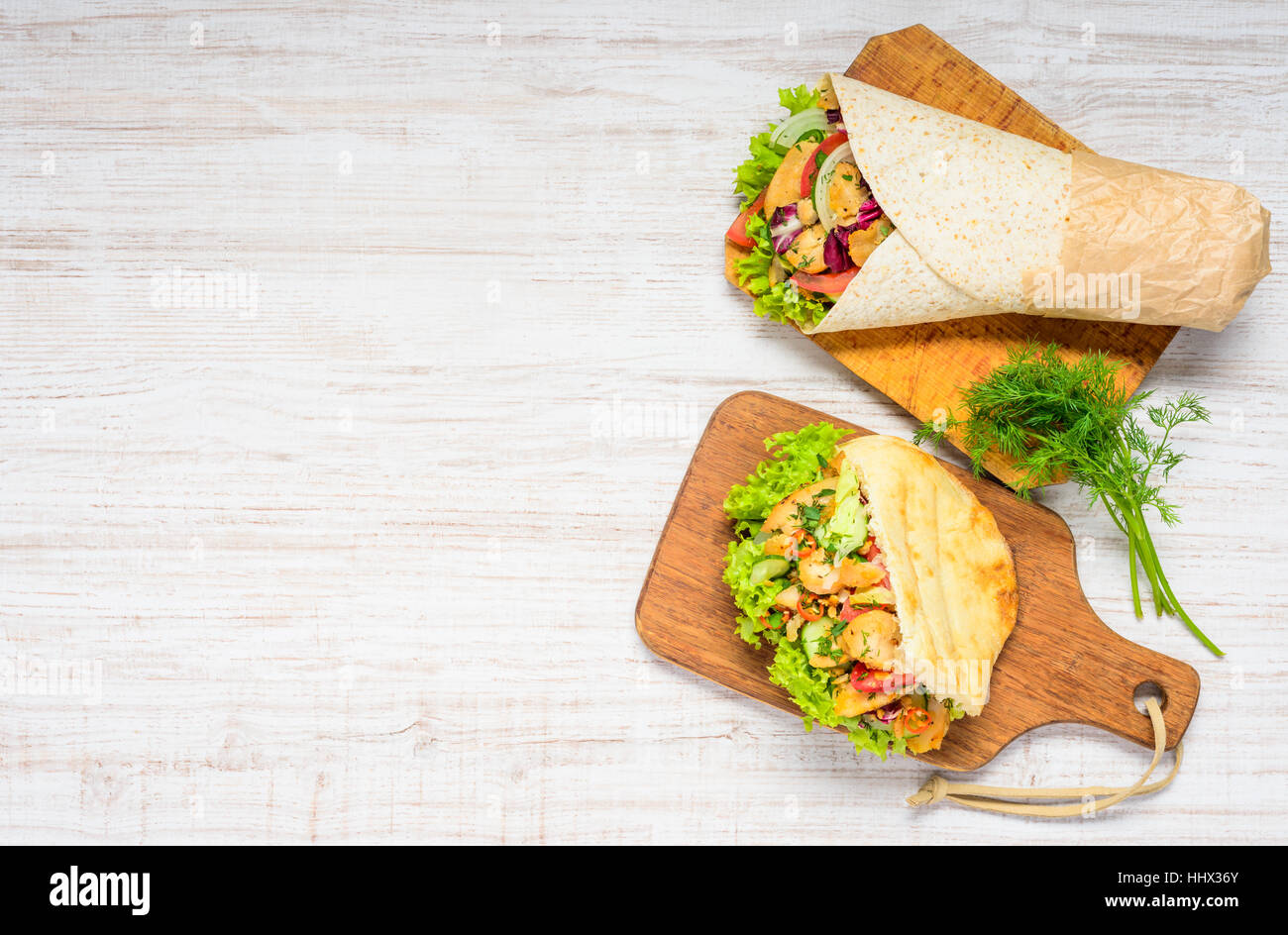 Doner Kebab with Shawarma Sandwich on Copy Space Text Area Stock Photo ...