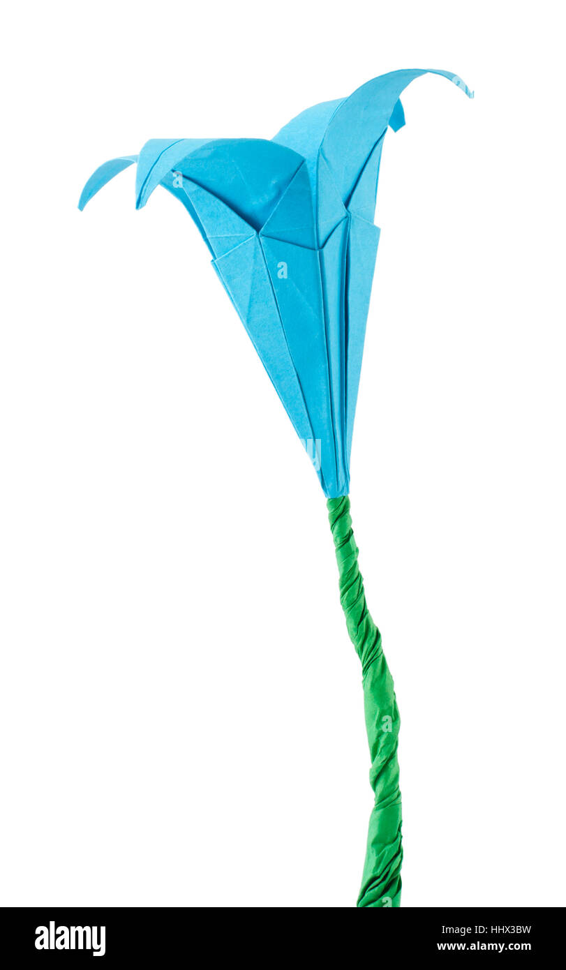 Blue Flower origami white isolated. Paper made flowers Stock Photo - Alamy