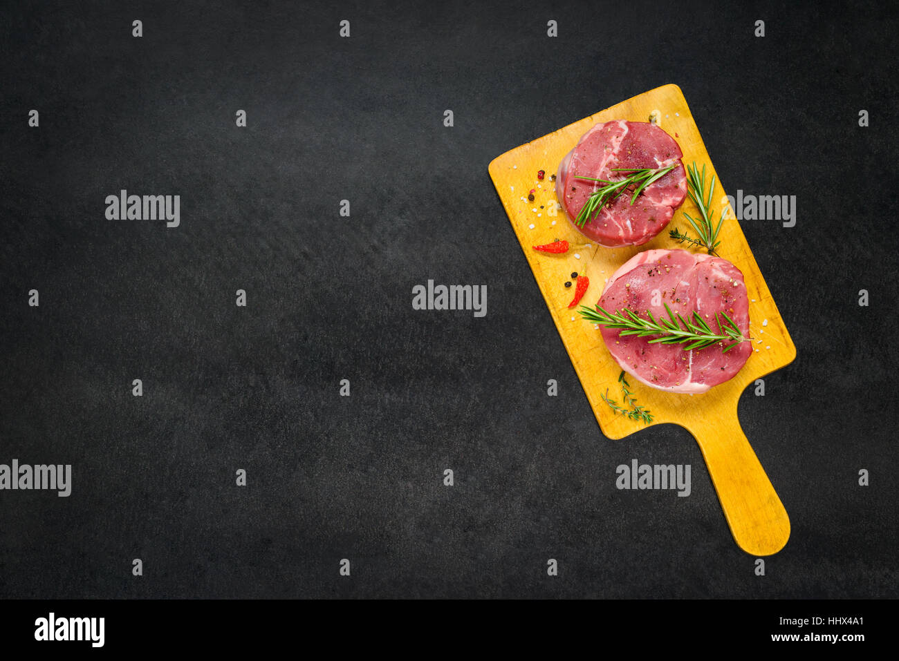 Top View of Raw Meat Beef Chops Spiced and on Copy Space Area Stock ...