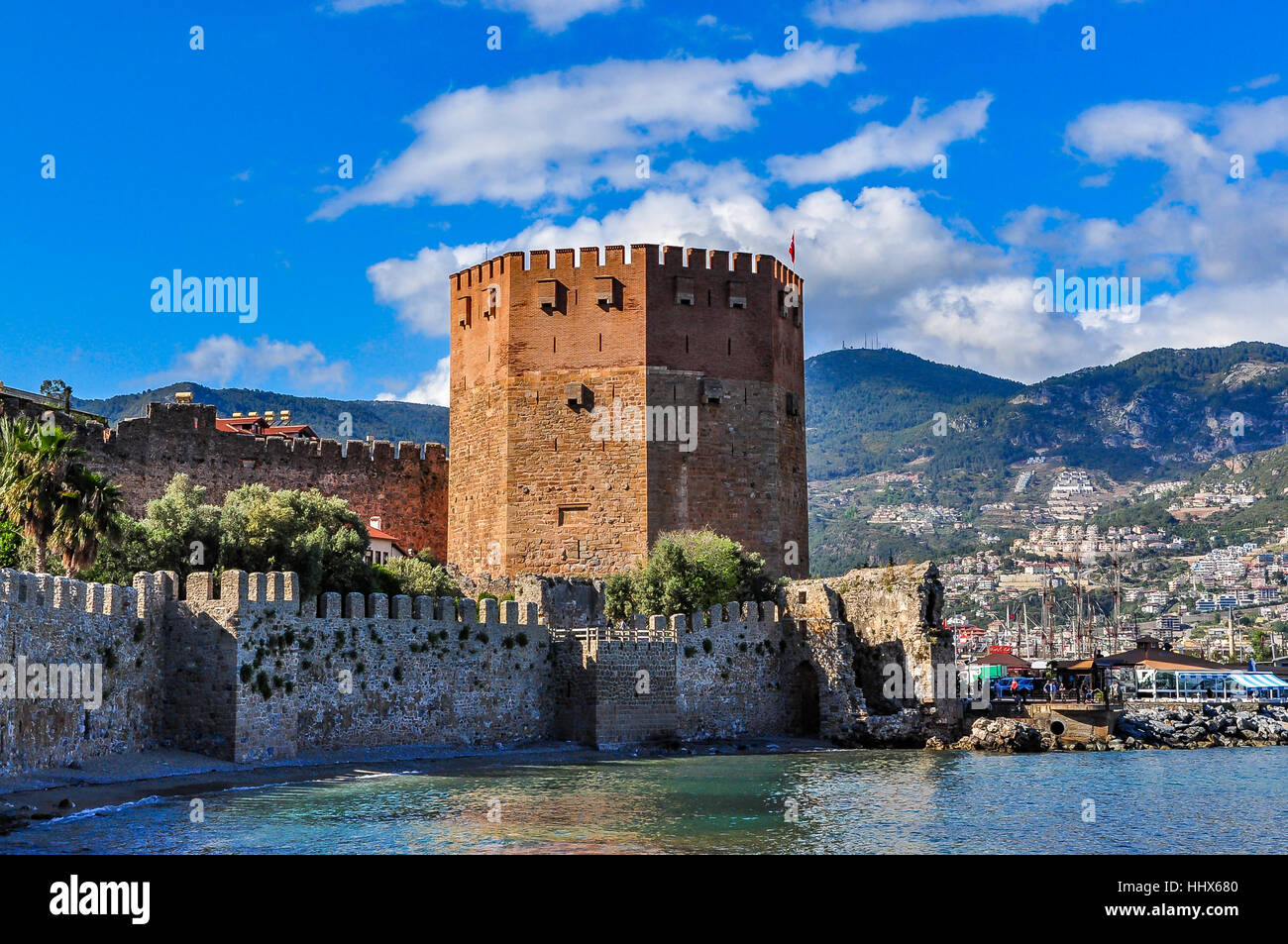 Red tower (Kizil Kule) in Alanya on a beautiful day, Turkey Stock Photo ...