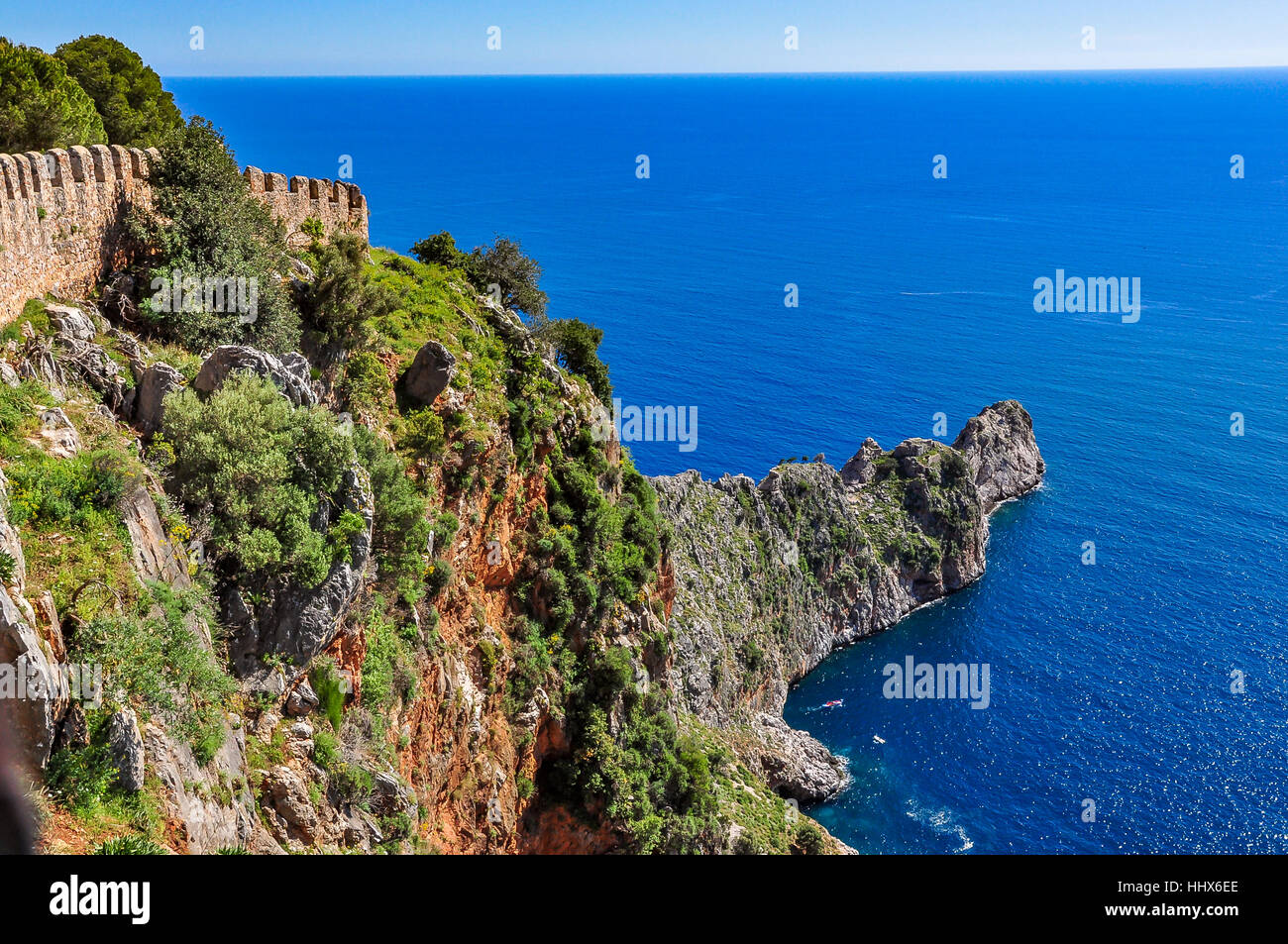 Magnificent view from Alanya castle at the peninsula, Turkey Stock ...