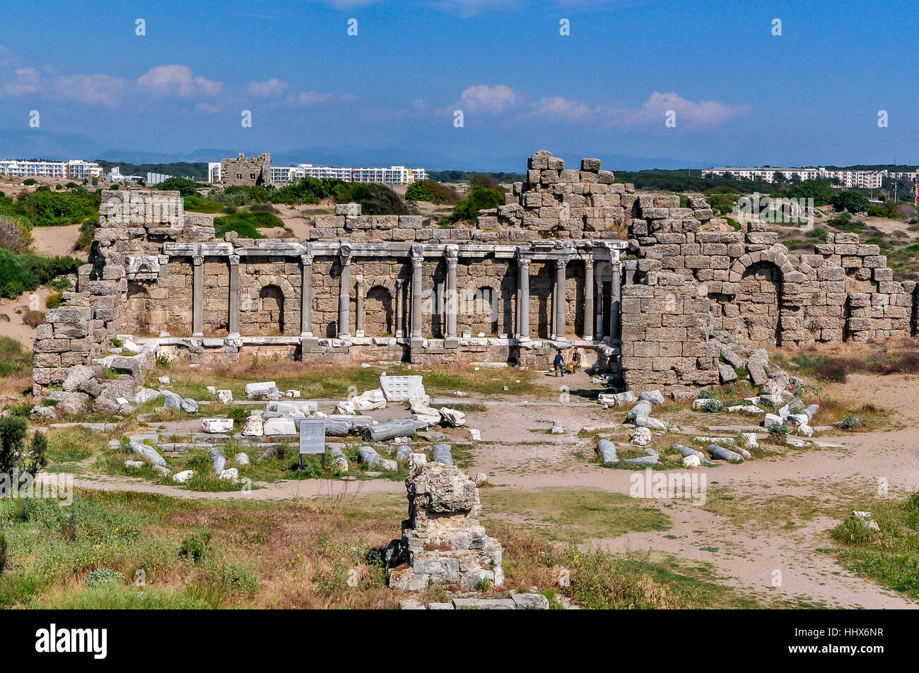 Ruins of the ancient library in Side, Antalya province, Turkey Stock ...