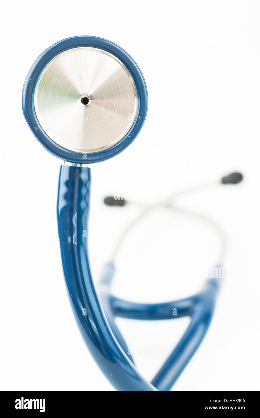 Part of the blue stethoscope in the white background Stock Photo - Alamy