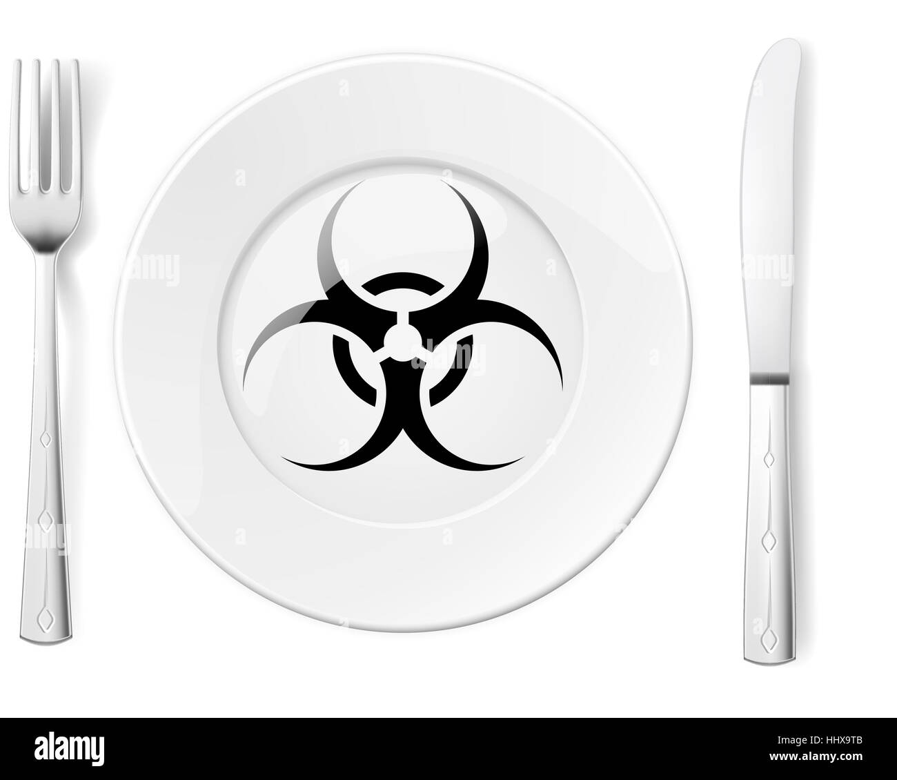 Dangerous food symbol represented by a Fork and Knife with a Plate and ...