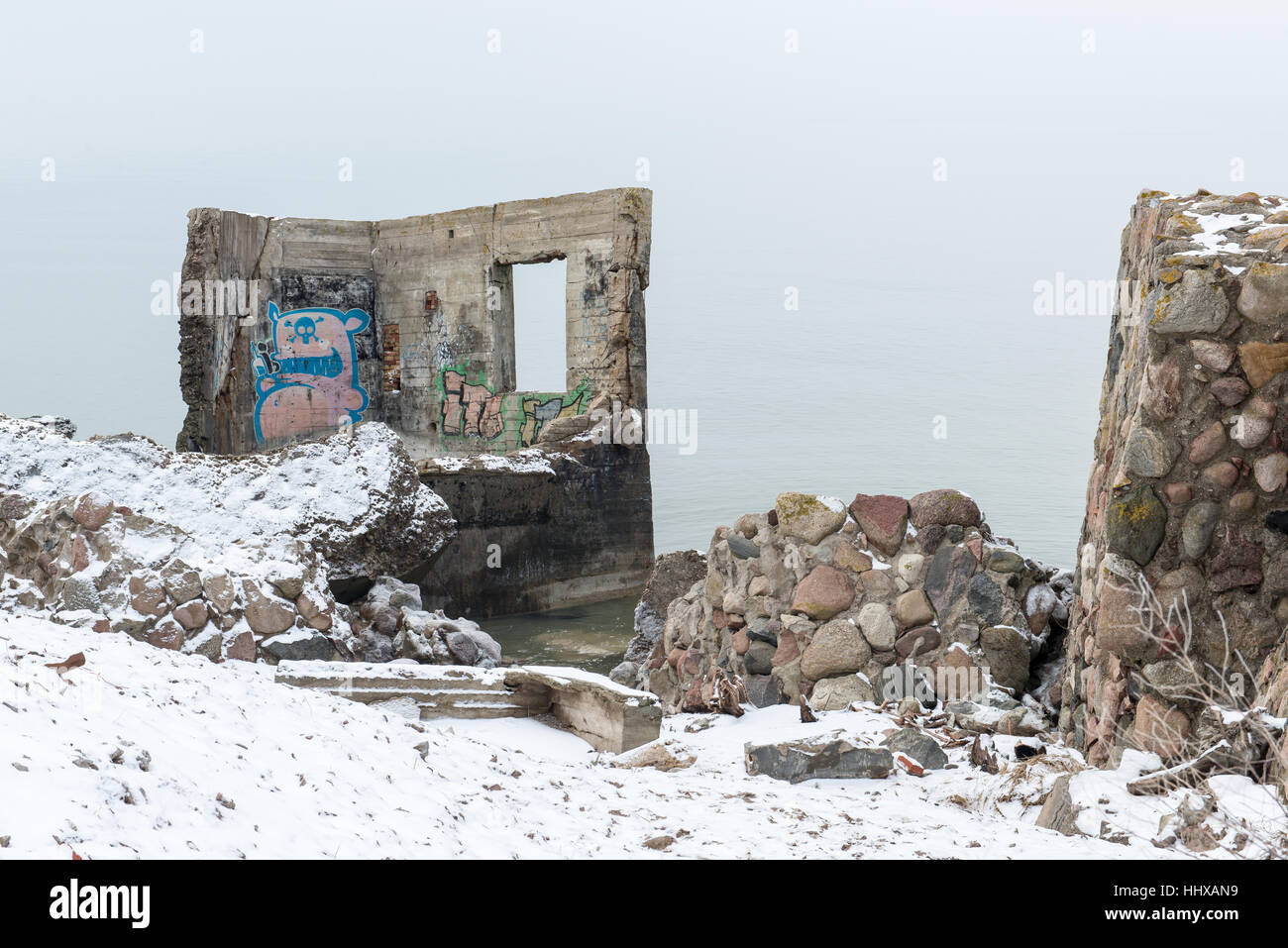 old war fort ruins on the beach in winter. Liepaja, Latvia Stock Photo ...