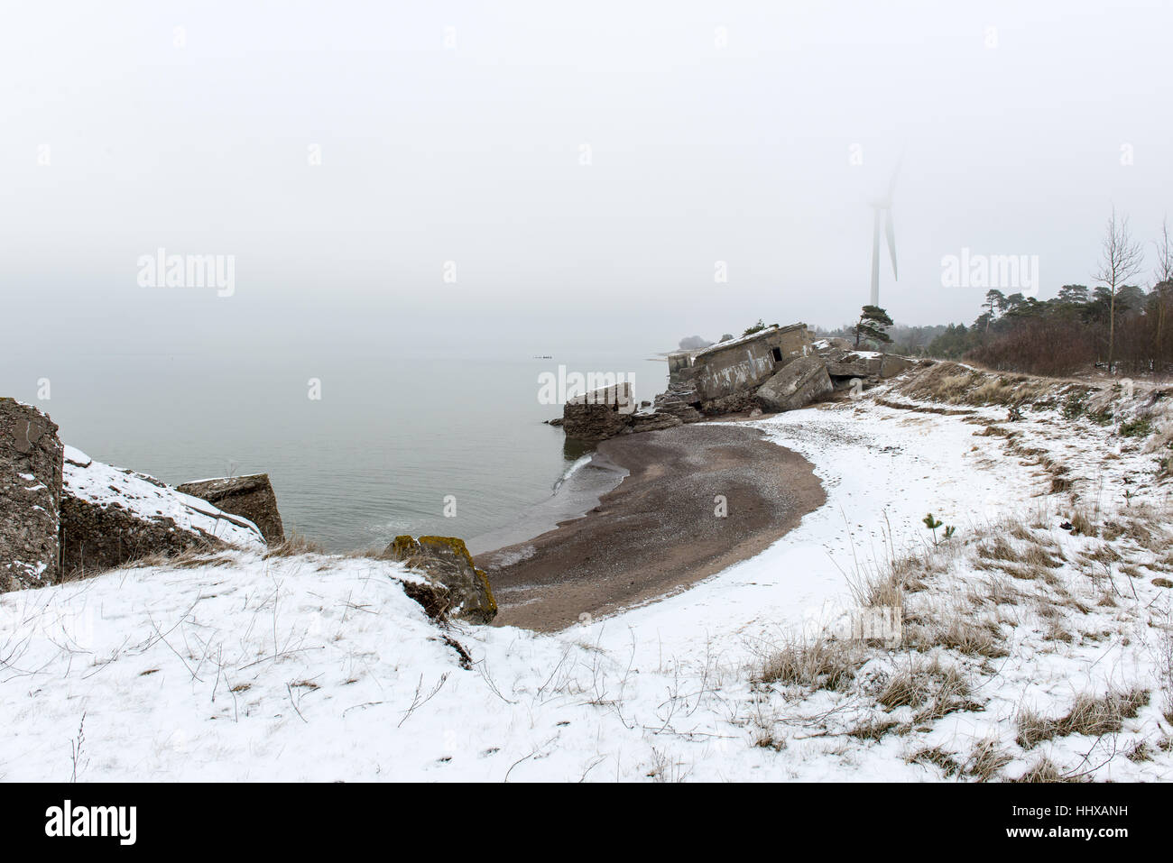old war fort ruins on the beach in winter. Liepaja, Latvia Stock Photo ...