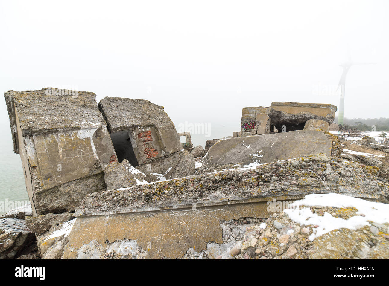 old war fort ruins on the beach in winter. Liepaja, Latvia Stock Photo ...