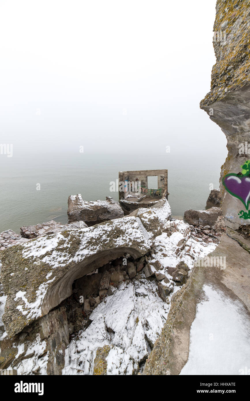 old war fort ruins on the beach in winter. Liepaja, Latvia Stock Photo ...