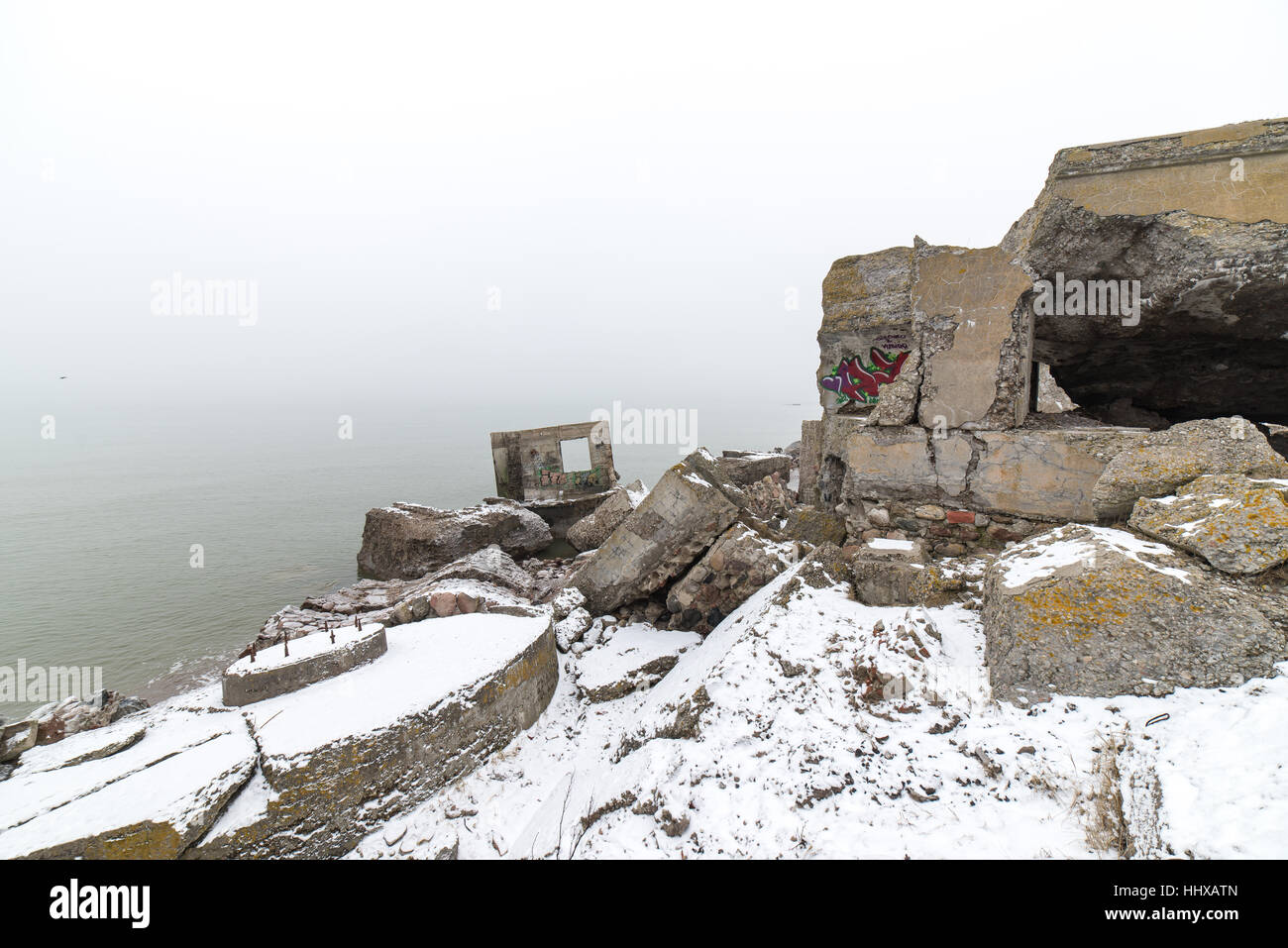 old war fort ruins on the beach in winter. Liepaja, Latvia Stock Photo ...