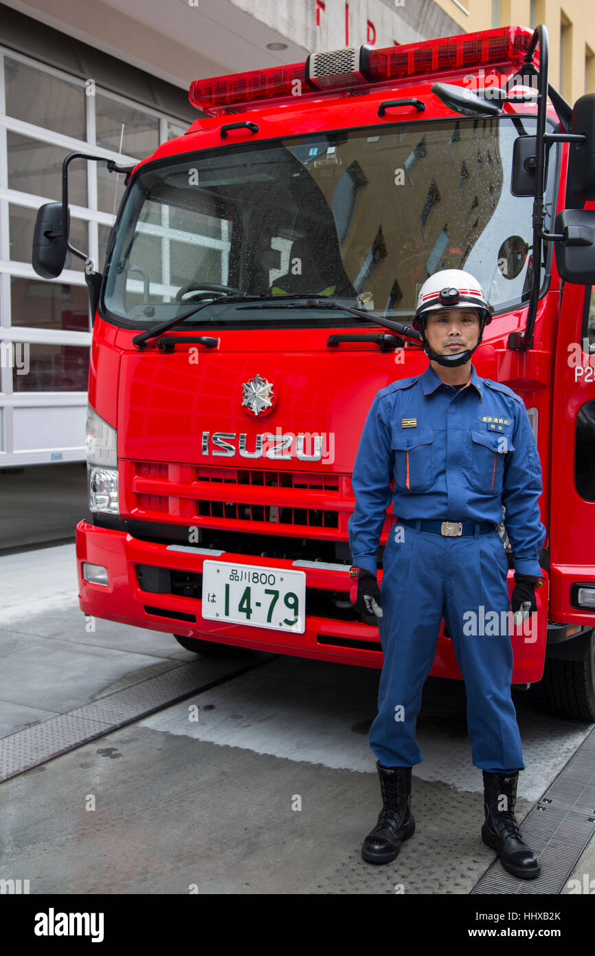 TOKYO, JAPAN - OCTOBER 3, 2016: Unidentified firefighter from Tokyo ...