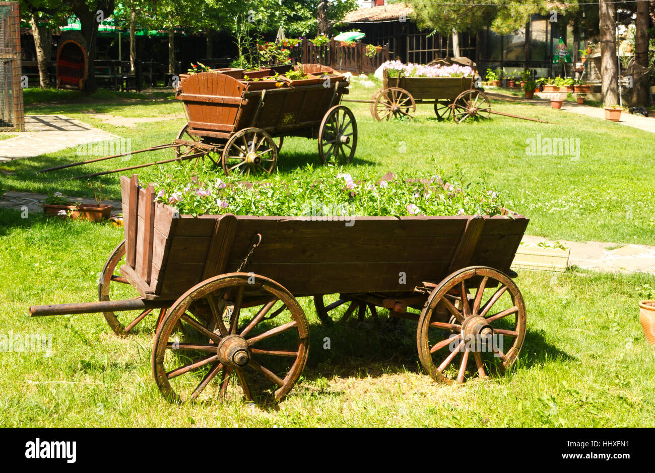 Wagon spring flowers hi-res stock photography and images - Alamy