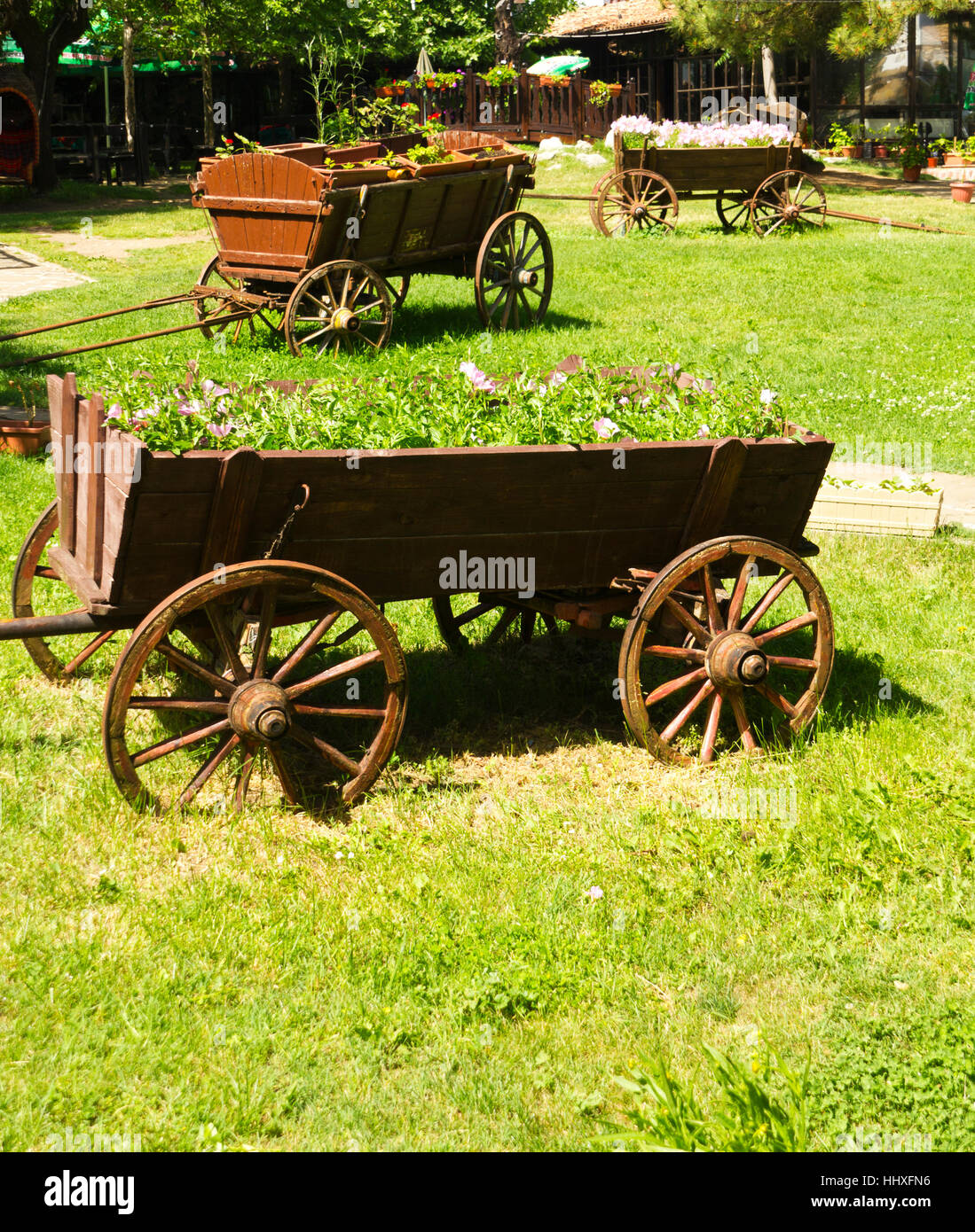 Wagon spring flowers hi-res stock photography and images - Alamy