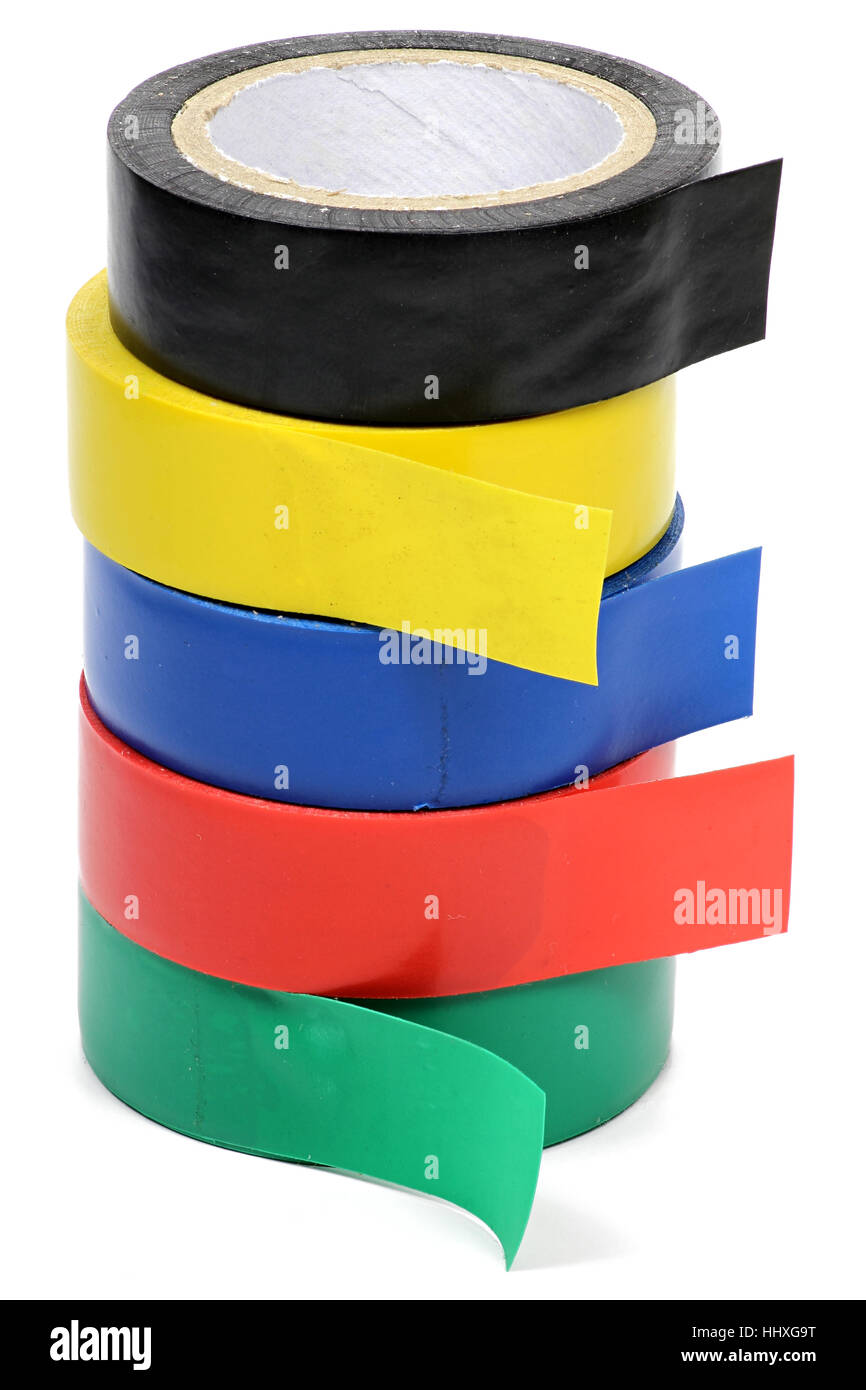 different colored insulating tapes isolated on white background Stock ...