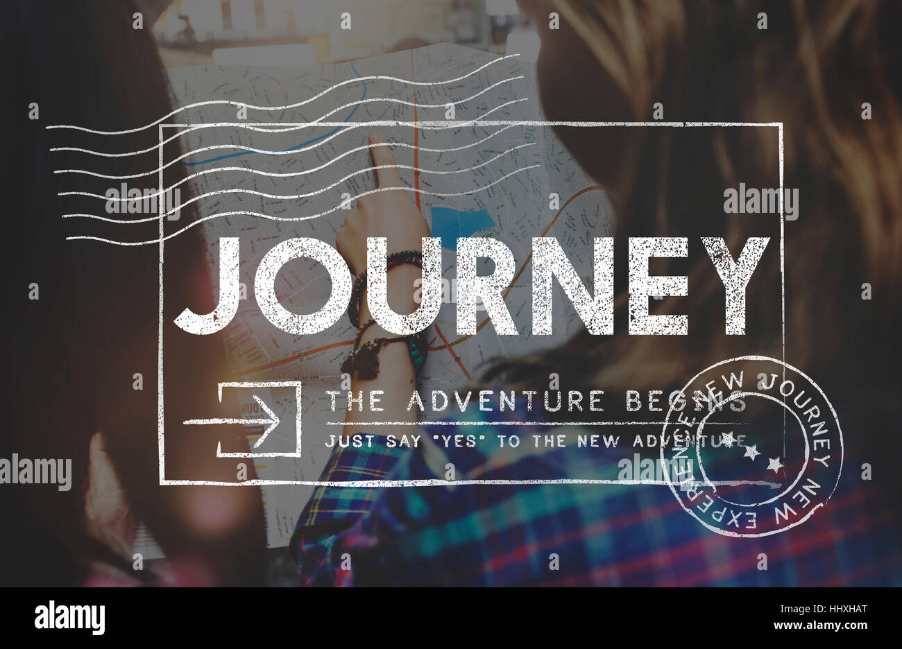 Journey Adventure Post Stamp Travel Concept Stock Photo - Alamy