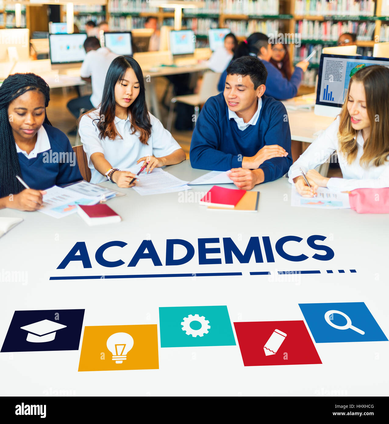 Education School Icon Boxes Concept Stock Photo - Alamy