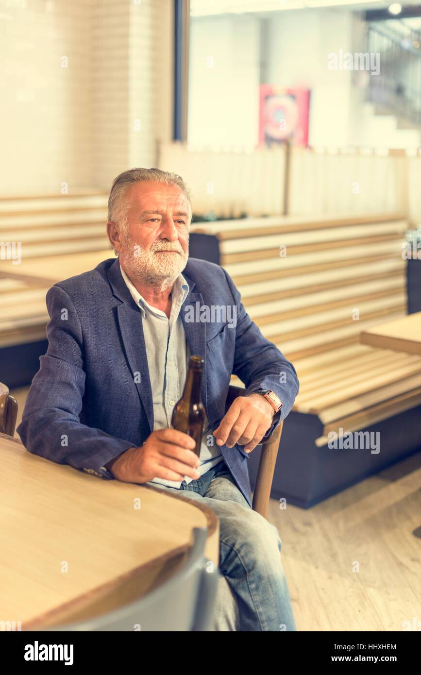 Senior Man Hangout Drinking Alcohol Night Club Concept Stock Photo - Alamy