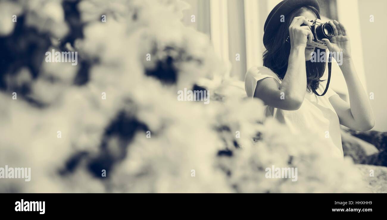 Girl Camera Photographer Focus Shooting Nature Concept Stock Photo - Alamy