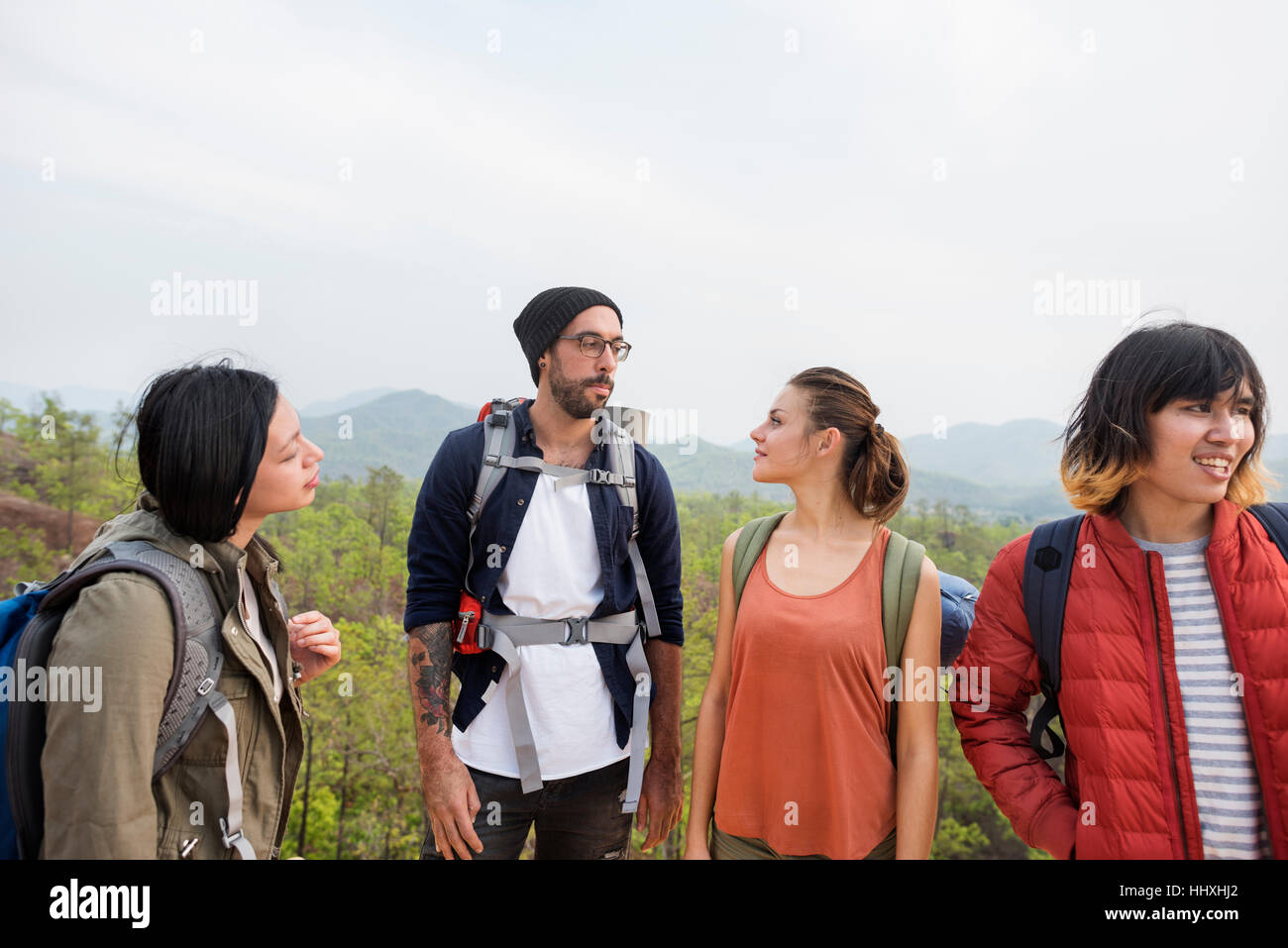 Friends Explore Nature Outdoors Concept Stock Photo - Alamy