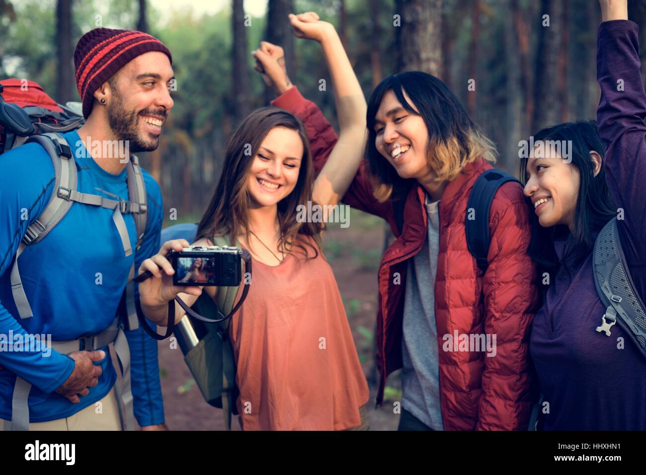Friends Taking Photos Trip Concept Stock Photo - Alamy