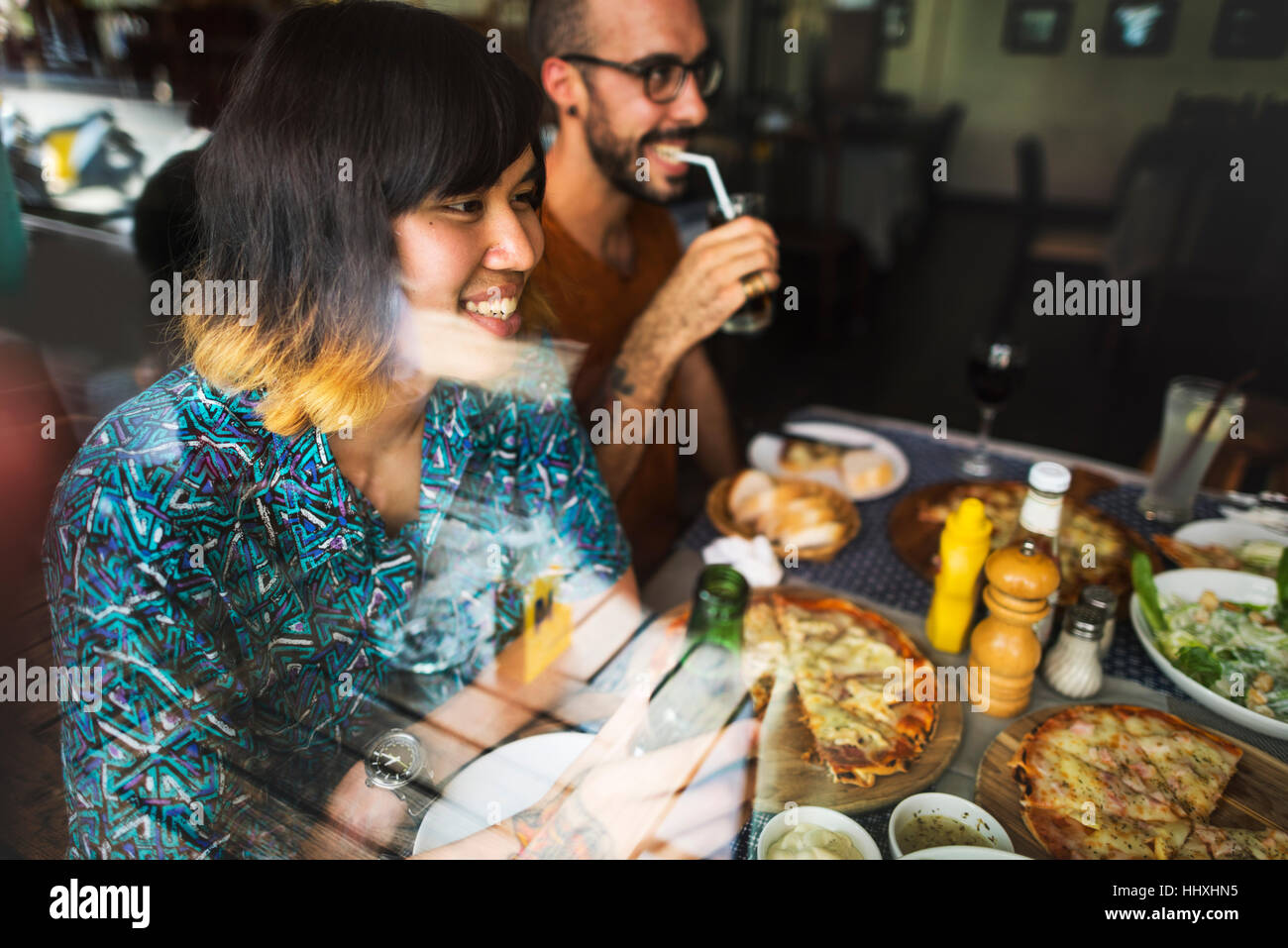 Friends Eating Pizza Party Together Concept Stock Photo - Alamy