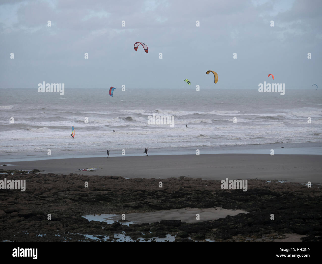 A crowd of kite surfers flock gather near Wimereux, near Calais ...