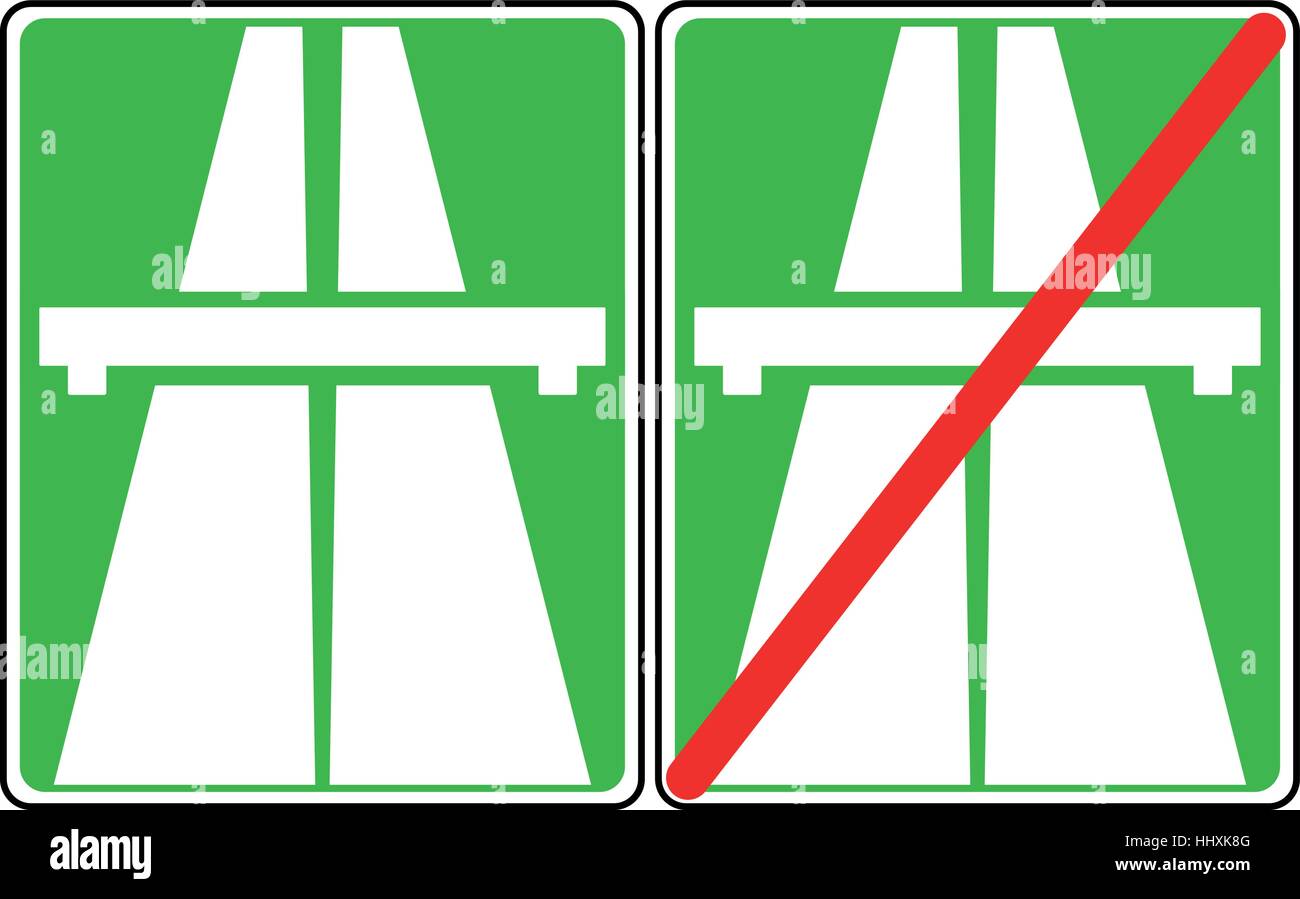 Vector illustration of green freeway signs. Traffic symbol, end of ...