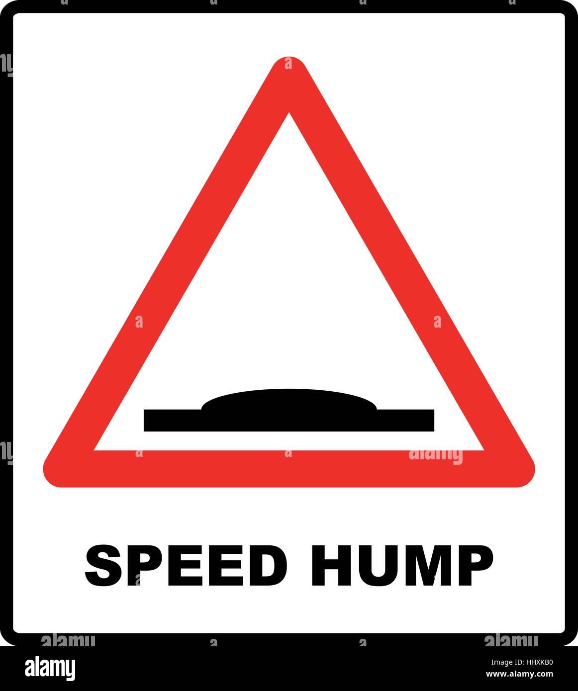 Speed bumps warning of traffic signs. Bump symbol for road in red triangle isolated on white ...