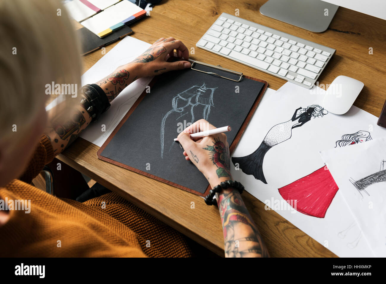 Fashion Designer Sketch Drawing Costume Concept Stock Photo - Alamy